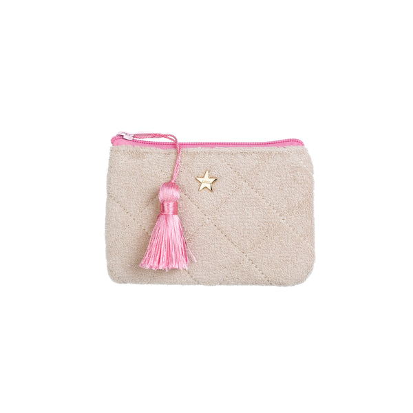 TERRY QUILTED MINI POUCH SAND W/BUBBLEGUM PINK – DARK department