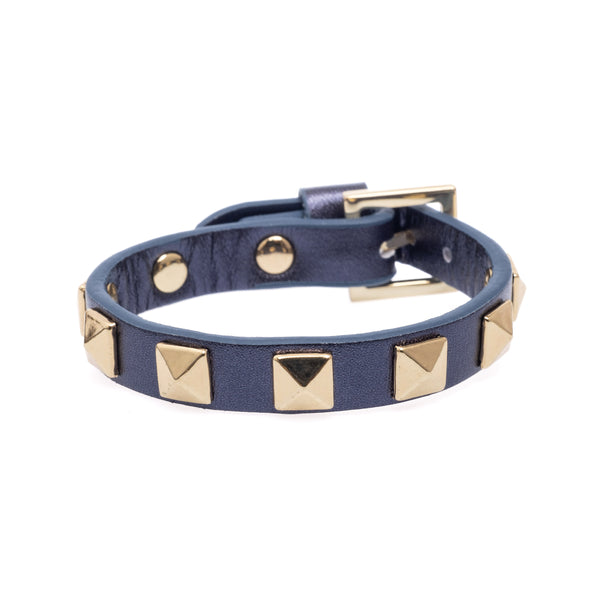 LEATHER STUD BRACELET NAVY BLUE METALLIC – DARK department