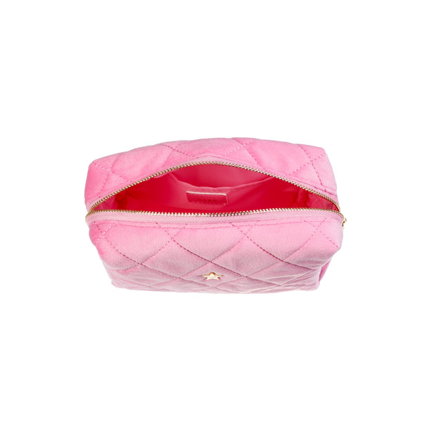 VELVET SQUARE QUILTED MAKE-UP POUCH SMALL BUBBLEGUM PINK – DARK department